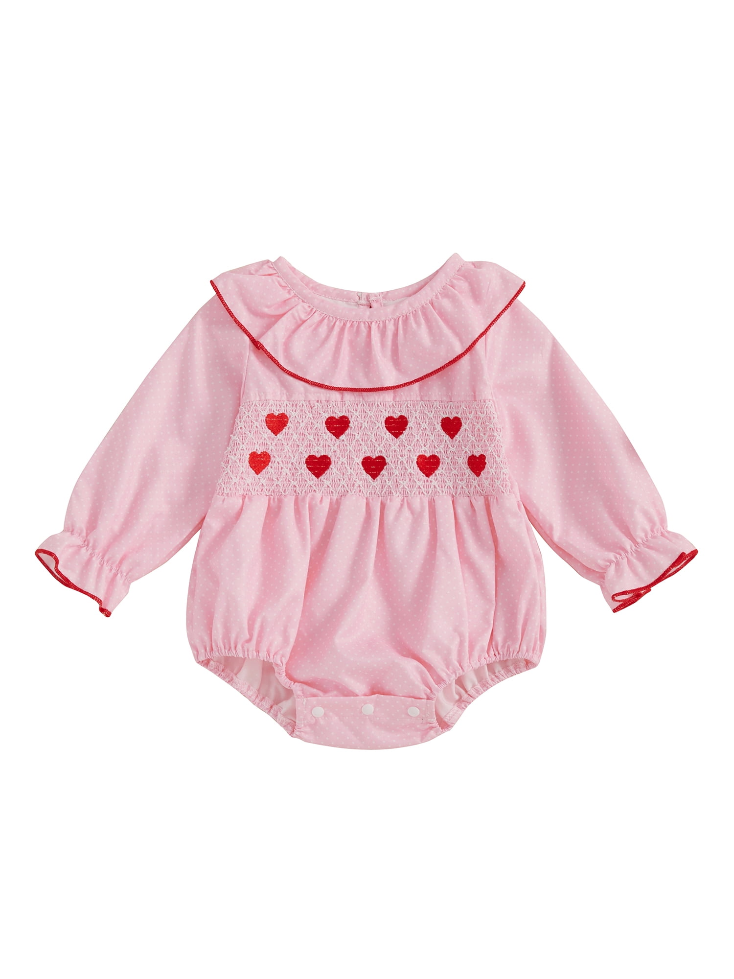 My First Valentines Day Baby Girl Outfit Newborn Heart Doll Collar Smocked Bubble Romper ...