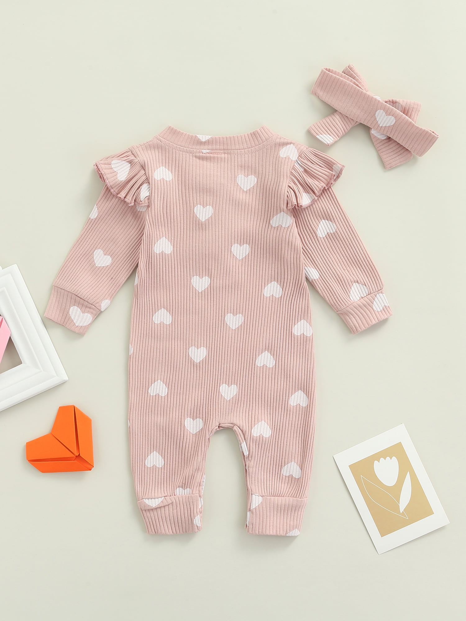 My First Valentines Day Baby Girl Outfit Newborn Long Sleeve Button Jumpsuit Heart Knit Bodysuit ...