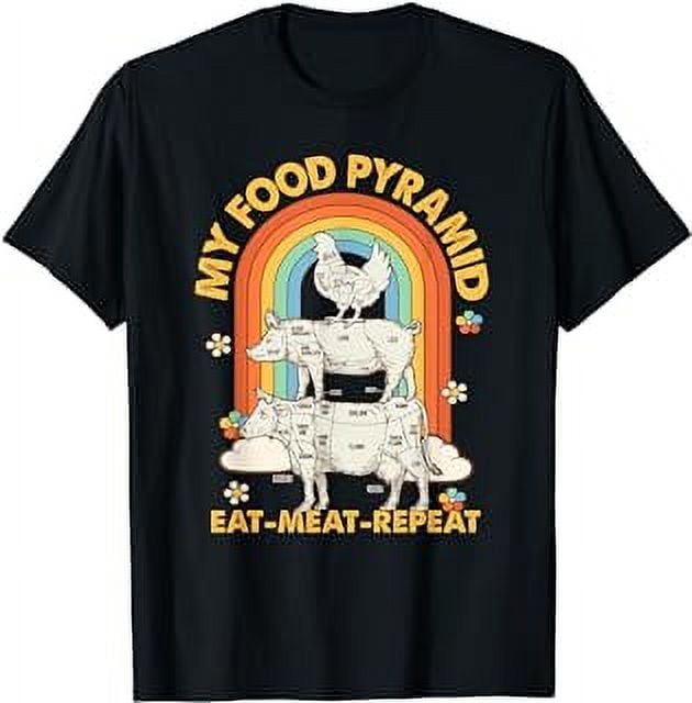 My Food Pyramid Eat Meat Repeat Retro Vintage BBQ Joke T-Shirt ...