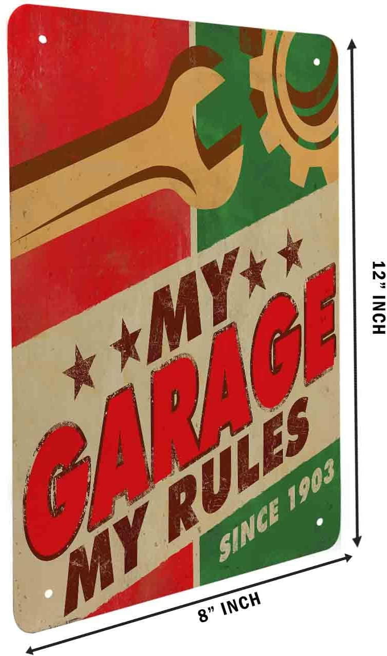 My Garage My Rules Tin Sign Poster with Cartoon Tools Red and Green ...