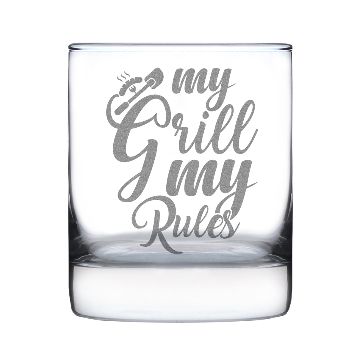 My Grill Rules Hand Engraved Rocks Glass, Unique Etched 10oz Whiskey ...