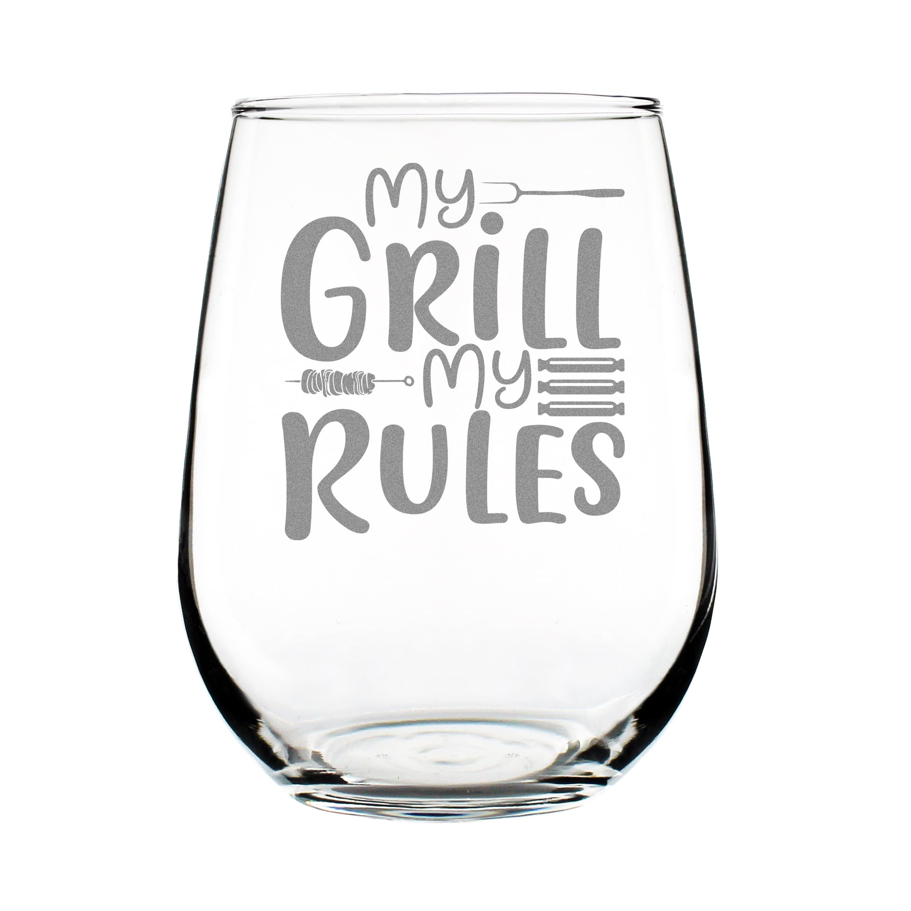 My Grill Rules Wine Glass, Funny Glass Gift, Hand Engraved Stemless ...