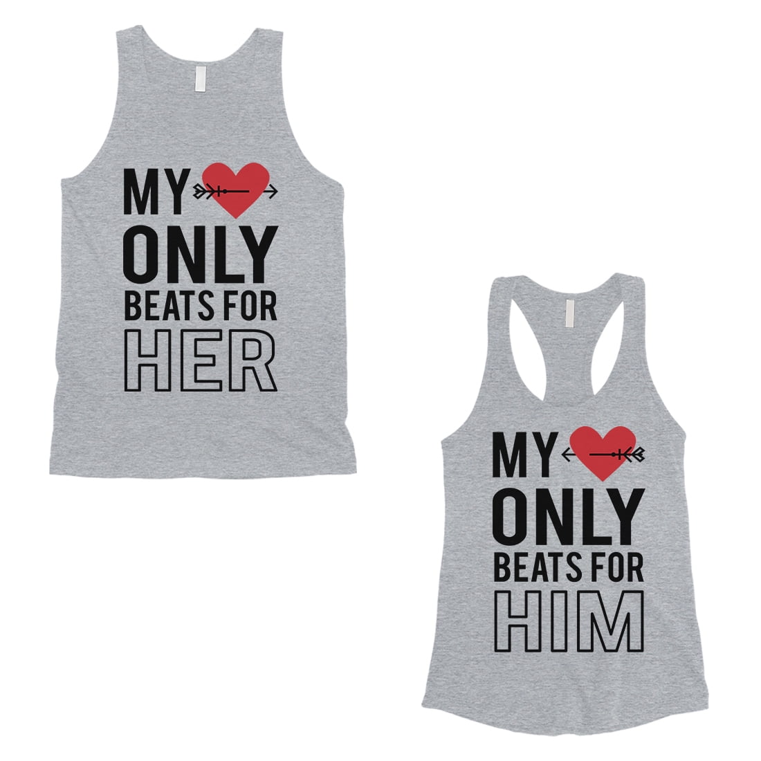 My Heart Beats For Her Him Matching Couple Tank Tops Grey Cute Gift ...
