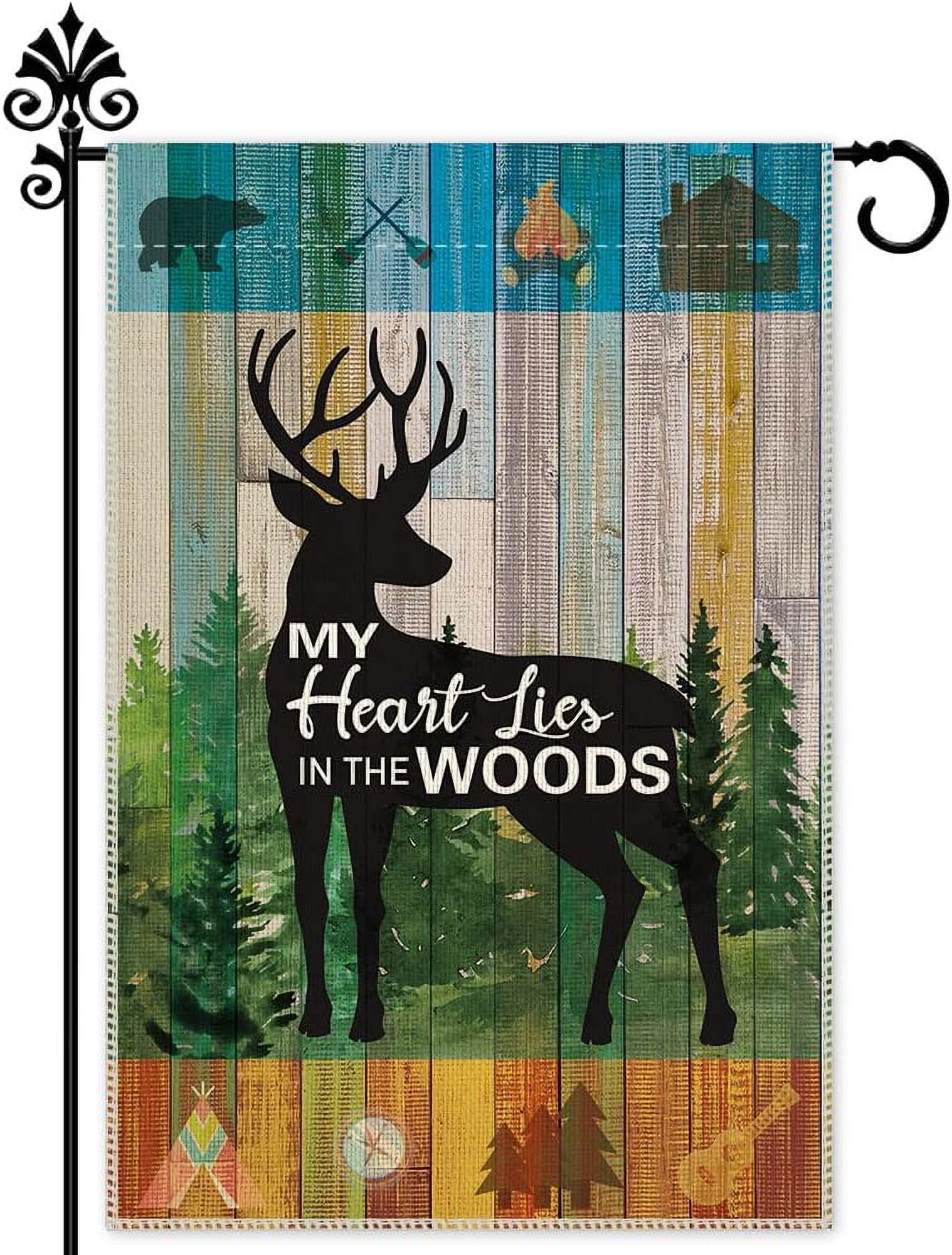 My Heart Lies in The Woods Funny Black Deer Garden Flag, Double Sided ...