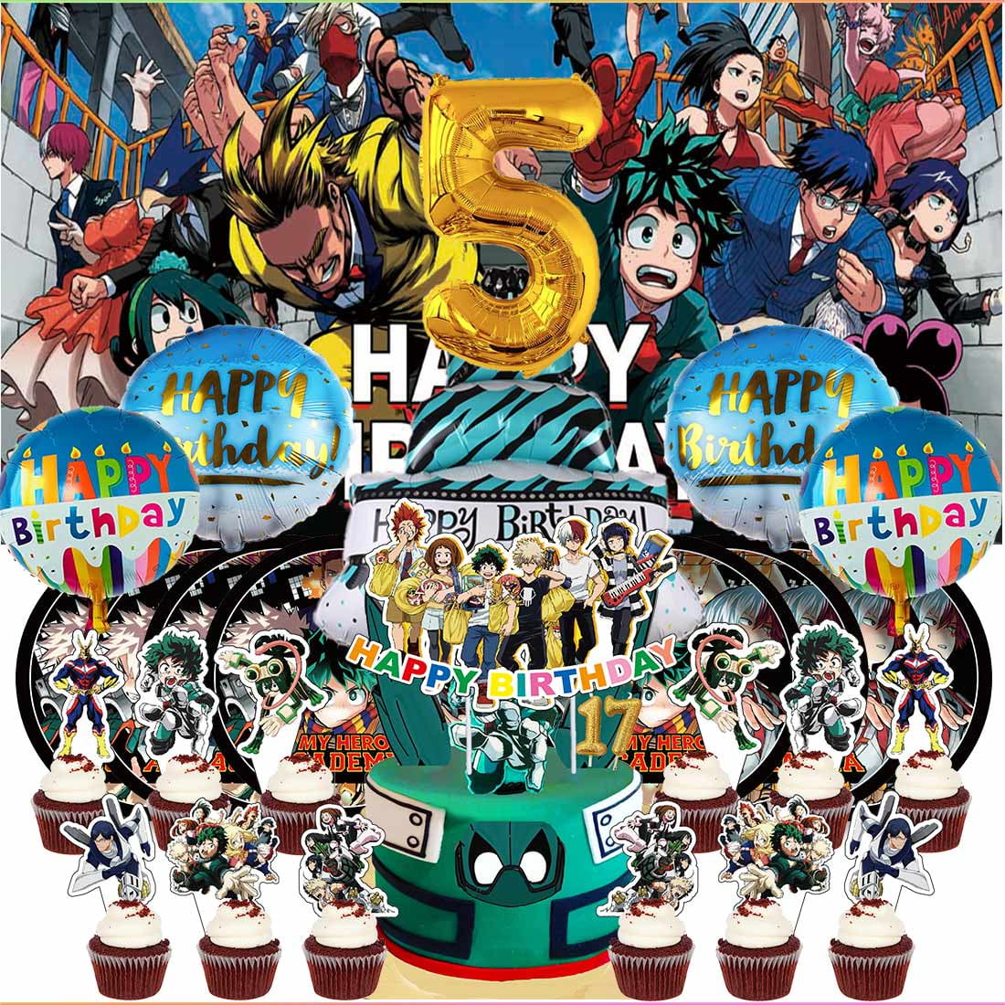 My Hero Academia 5th Tableware Balloons Cake Toppers Backdrop Banner ...