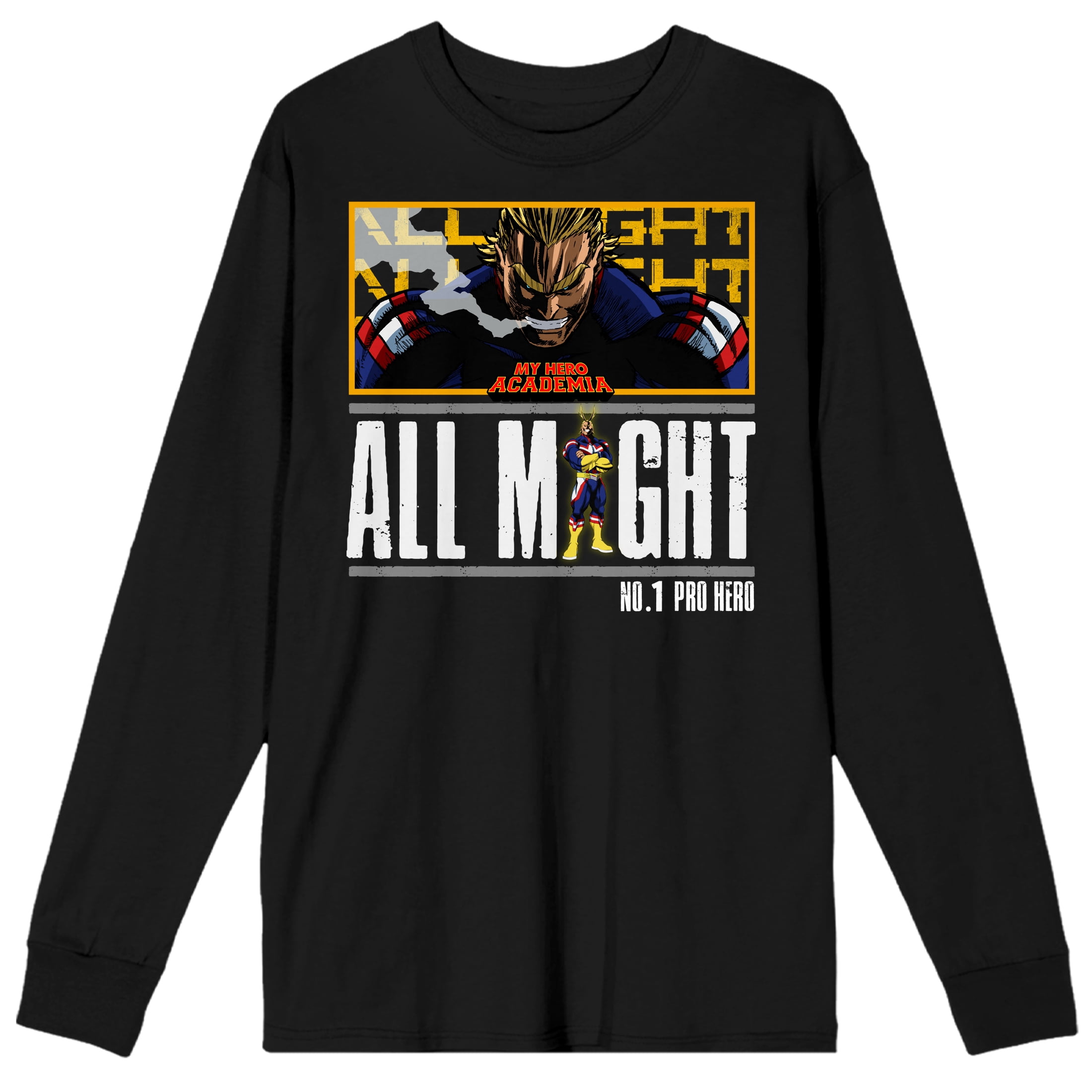 My Hero Academia All Might Character Panel Adult Black Crew Neck Long ...