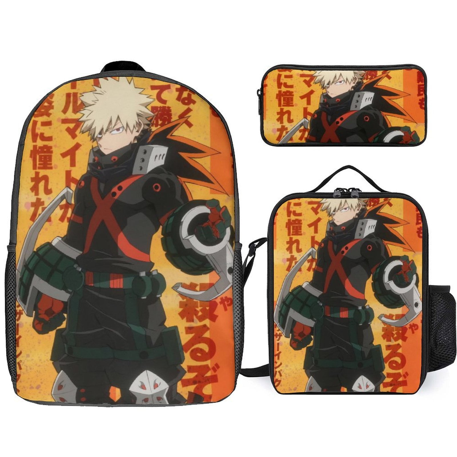 My Hero Academia Anime Print School Bag 3 Pcs Set, Backpack, Lunch Bag ...