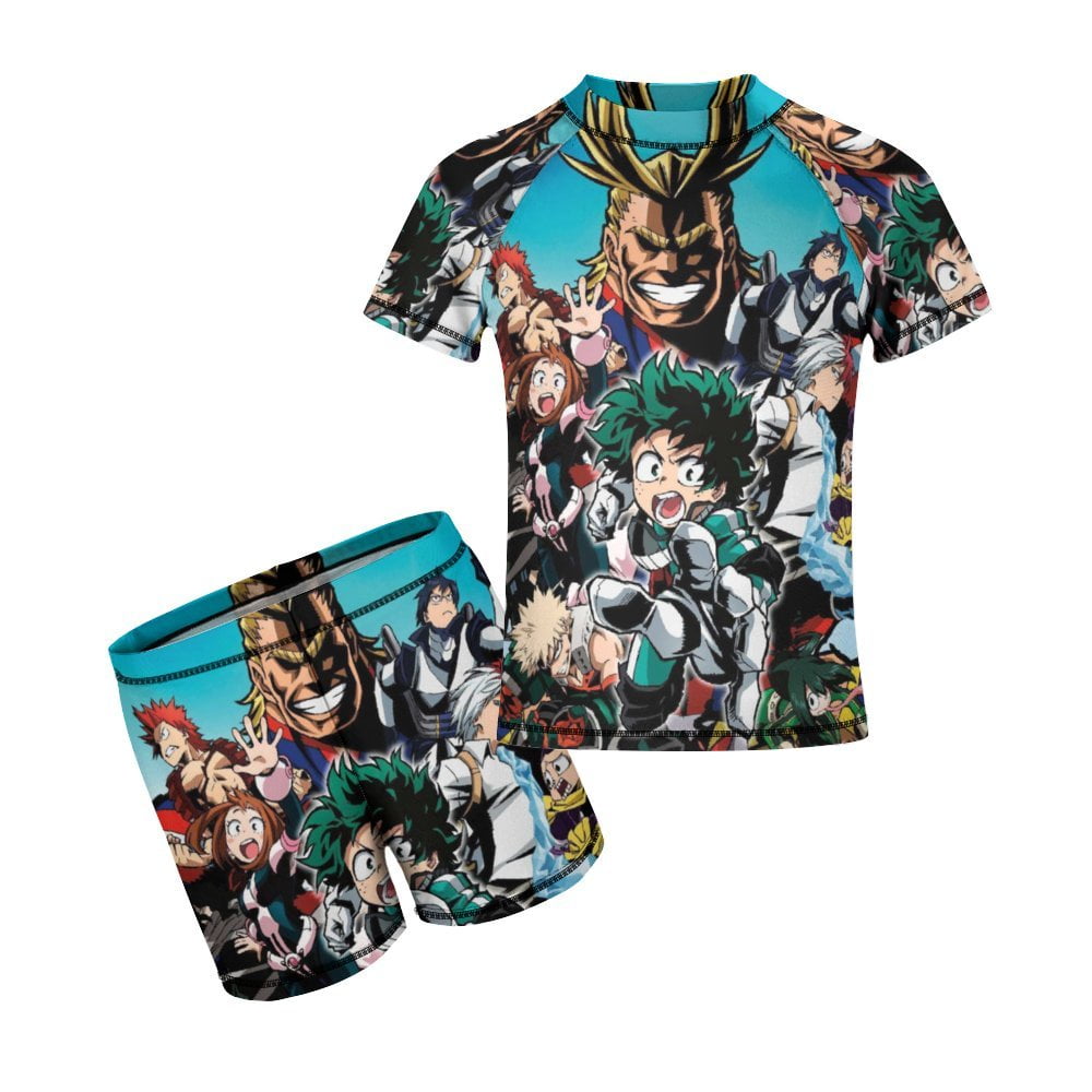 My Hero Academia Boys Rash Guard Set 2 Piece Swimsuits Short Sleeve ...