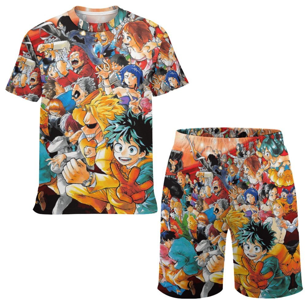 My Hero Academia Boys Short Sleeve Mesh T-Shirt And Shorts Outfit Set ...