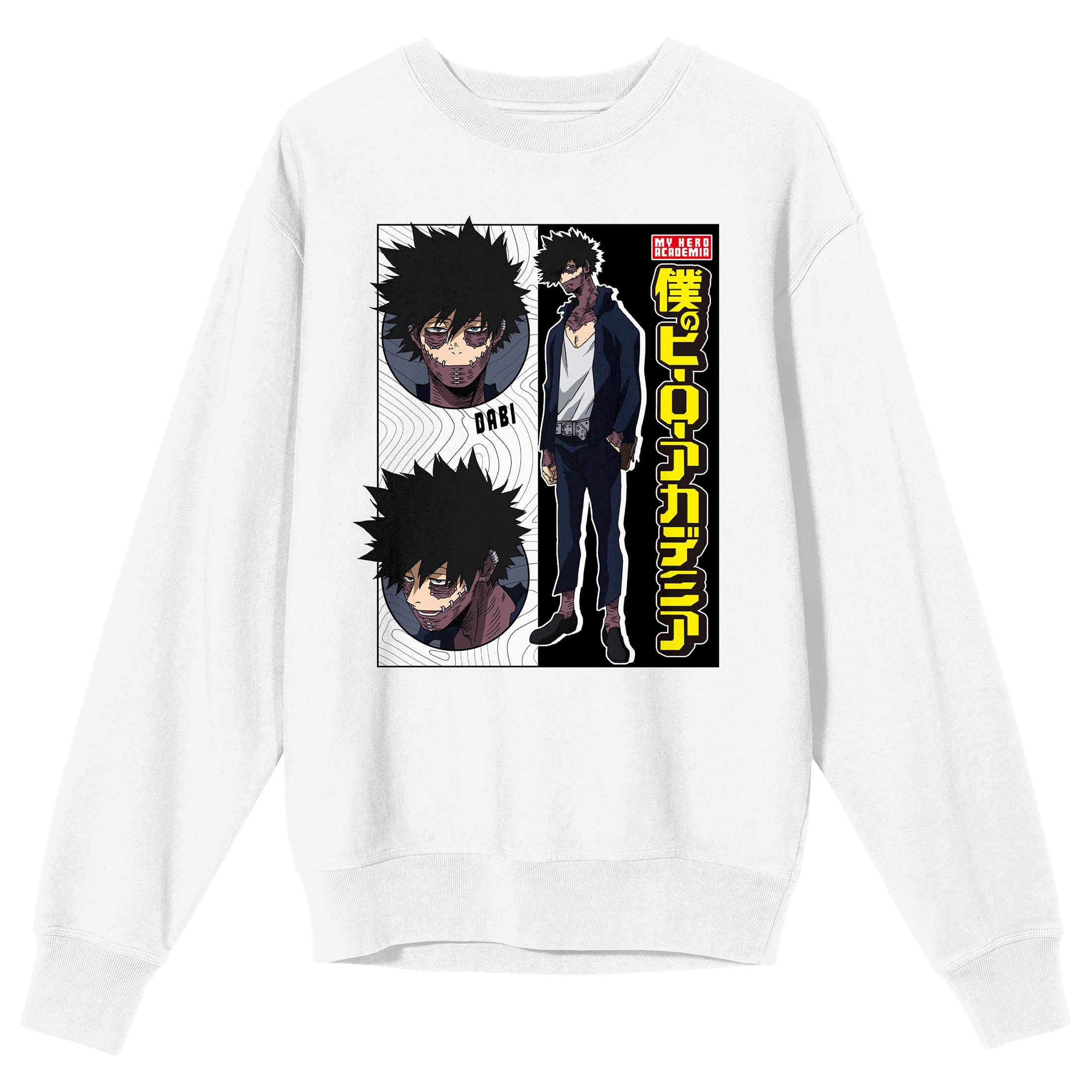 My Hero Academia Dabi Character Art Crew Neck Long Sleeve Adult White ...