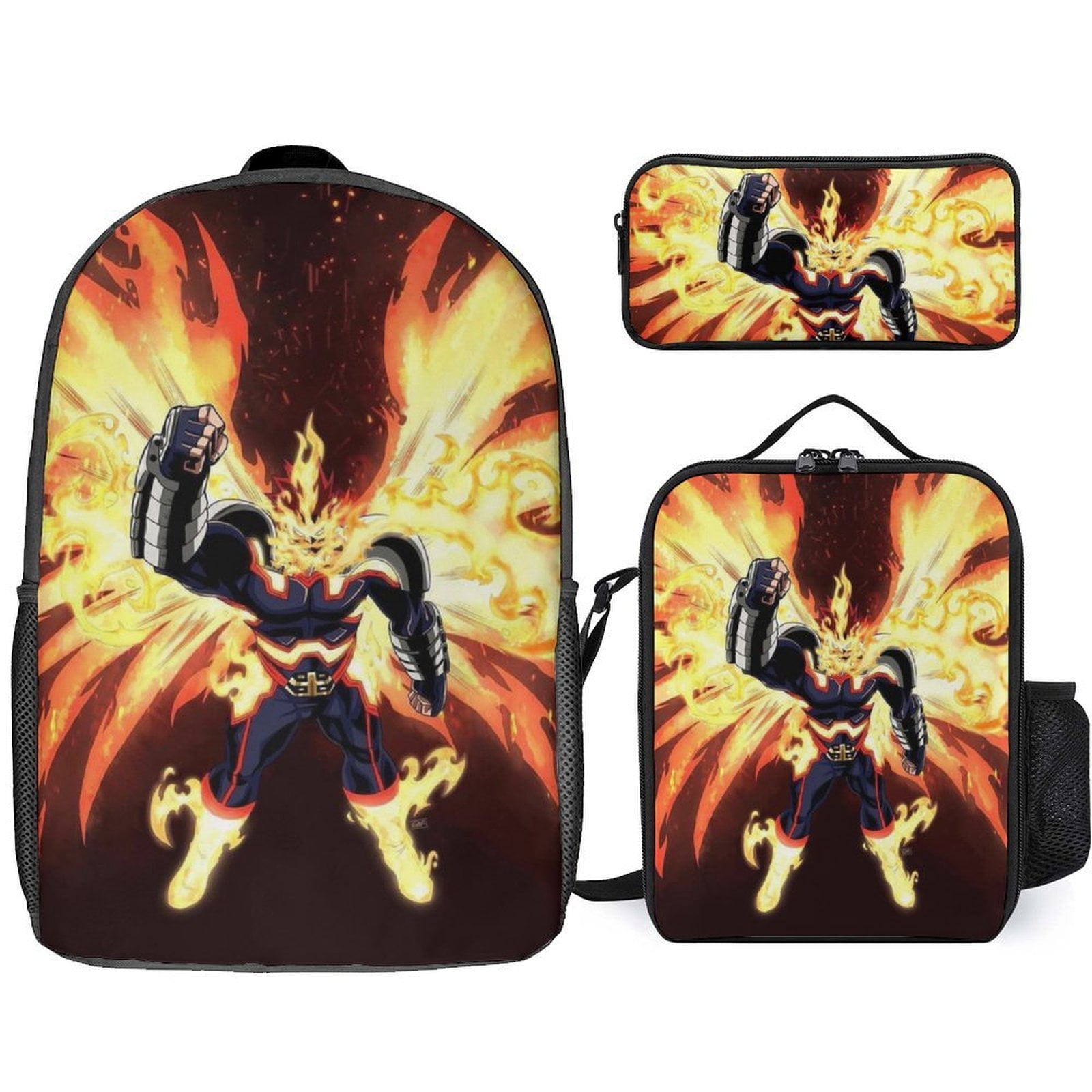 My Hero Academia Endeavor 3 Piece Backpack Set with Lunch Bag Pencil Case , High Capacity ...