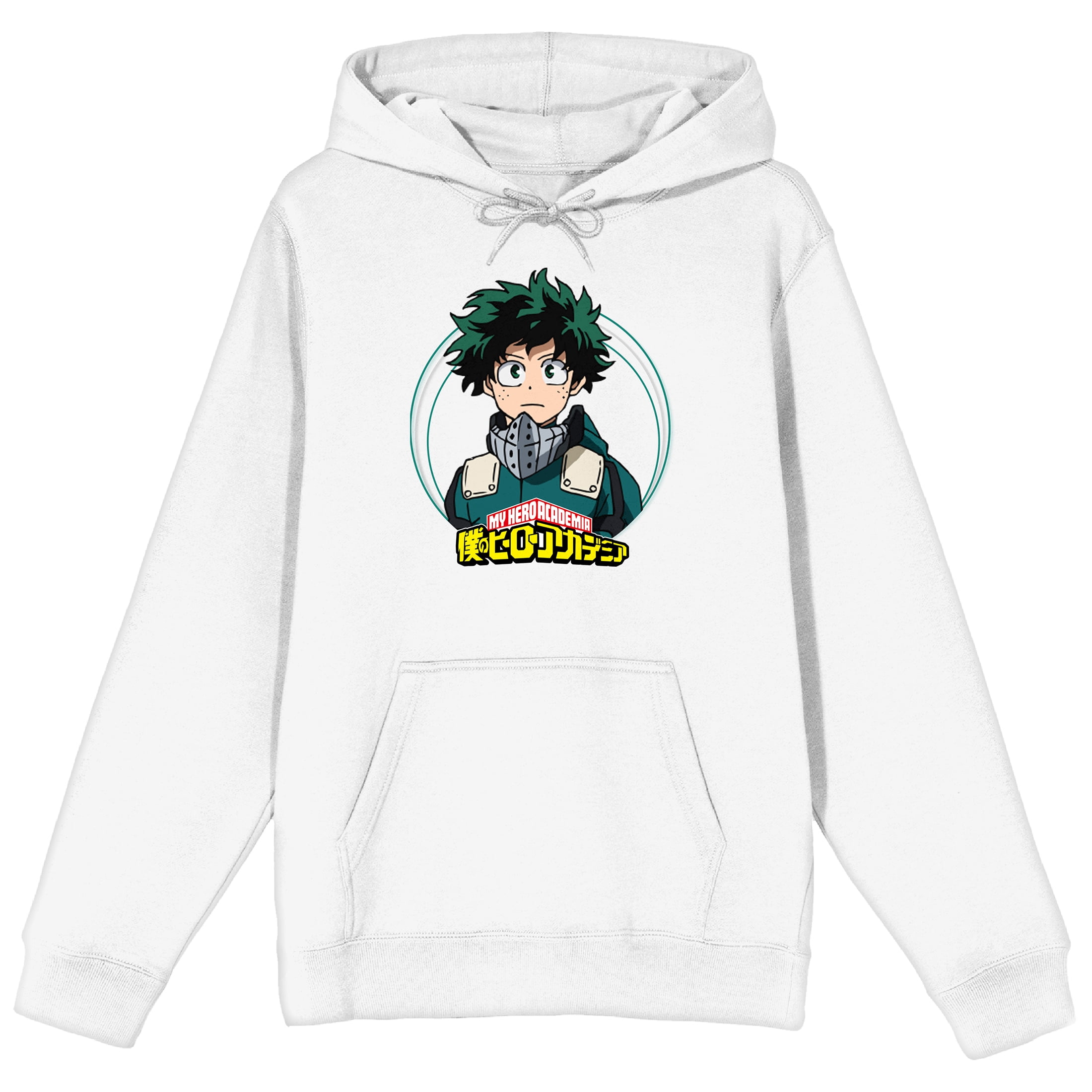 My Hero Academia Izuku Midoriya Logo Long Sleeve Adult White Hooded ...