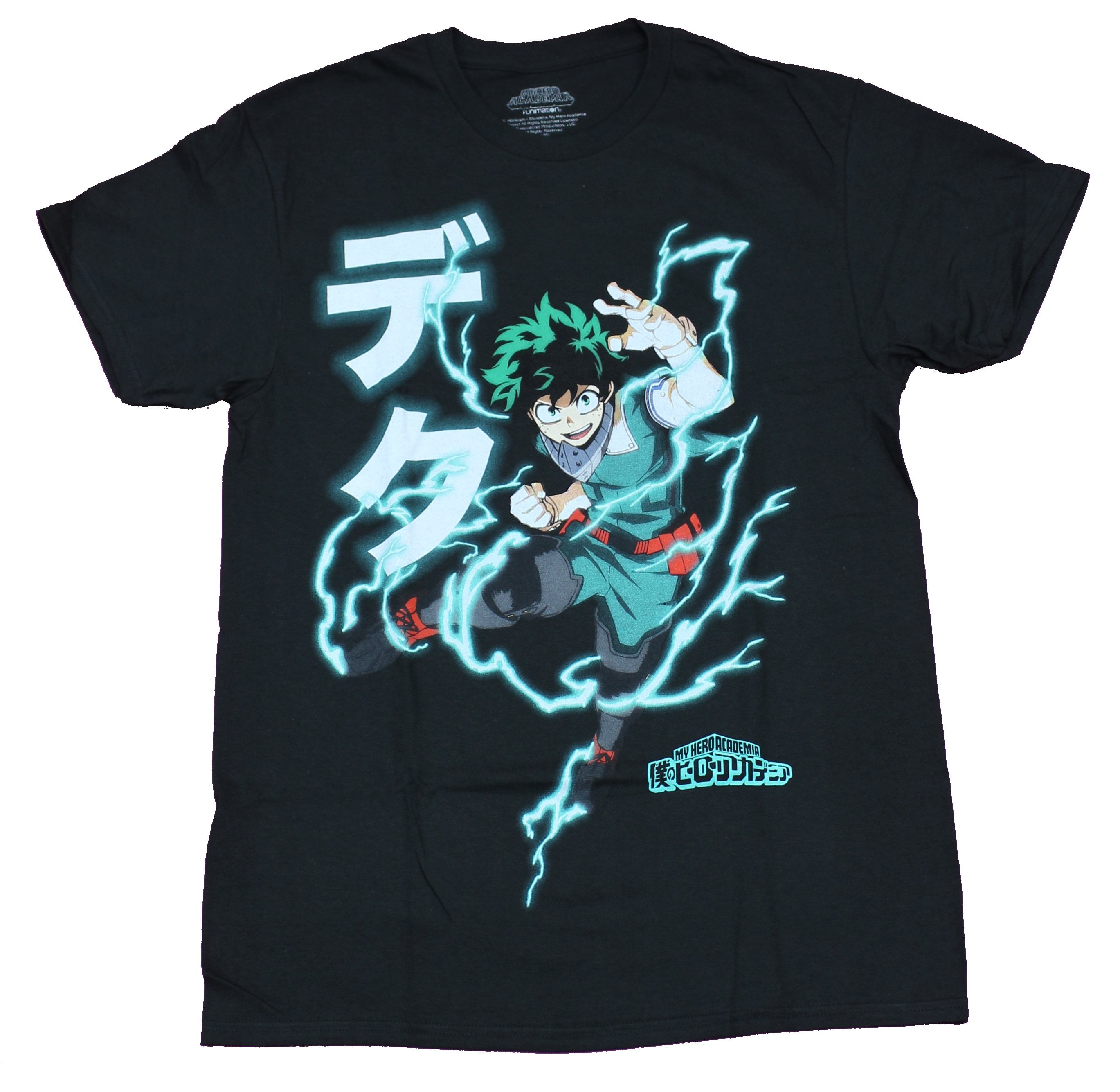 My Hero Academia Mens T-Shirt - Deku Electric Charged Kanji Attack ...