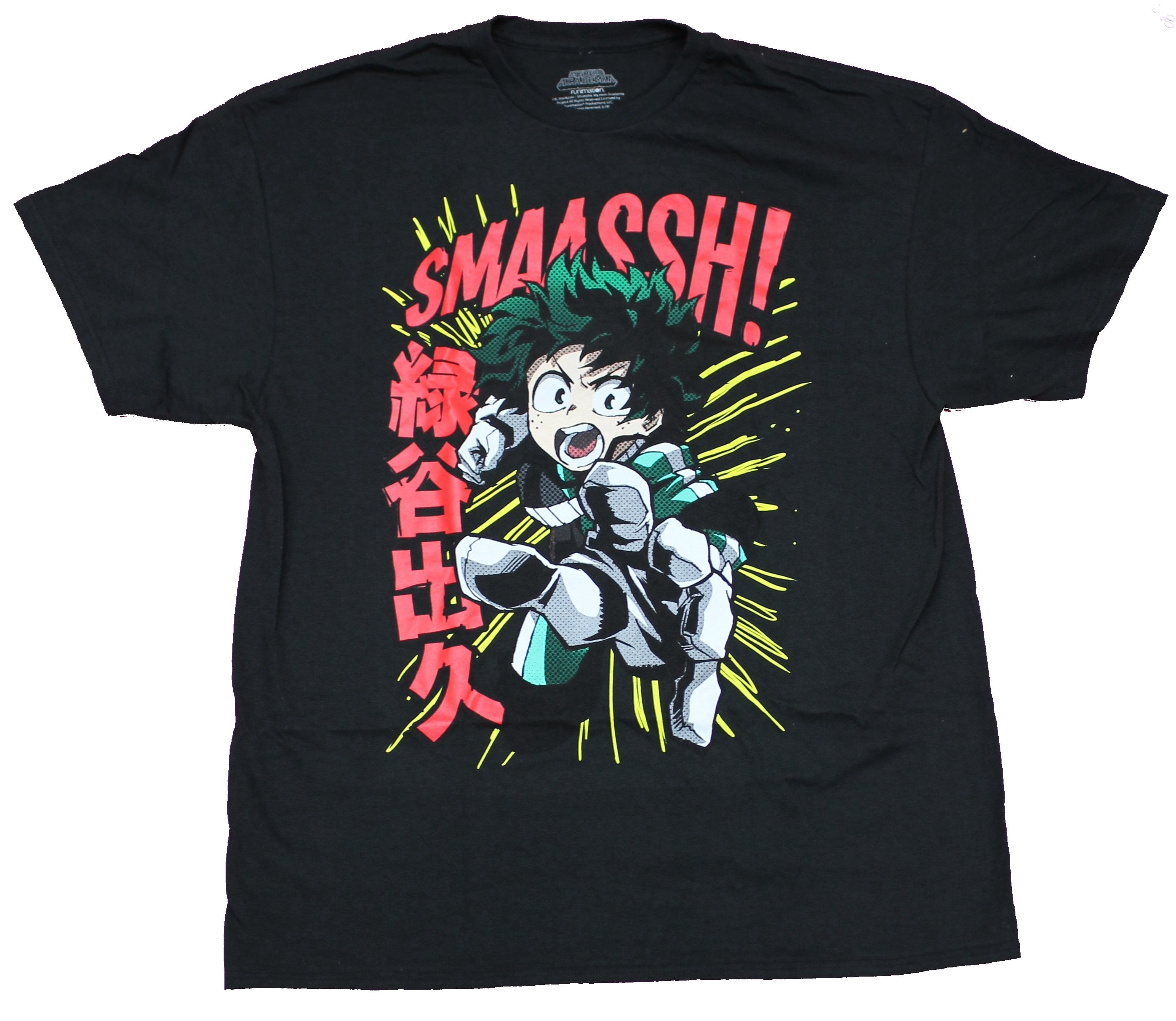 My Hero Academia Mens T-Shirt - Kanji Smash Yellow Beaming Deku Attack ...