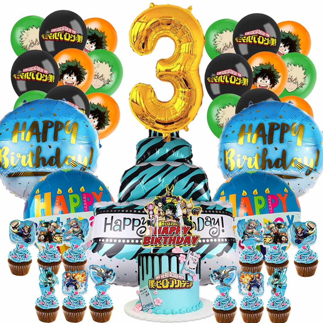 My Hero Academia Party Supplies 3rd Decor Kit Balloons Birthday Cake ...