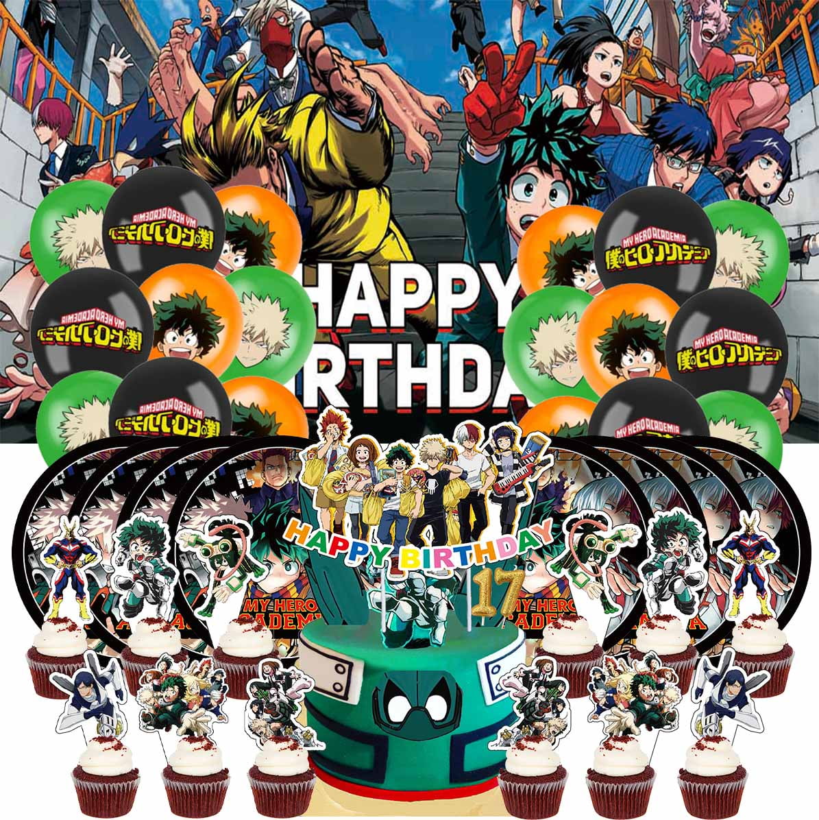 My Hero Academia Party Supplies Plates Decorations Birthday Cake Topper ...