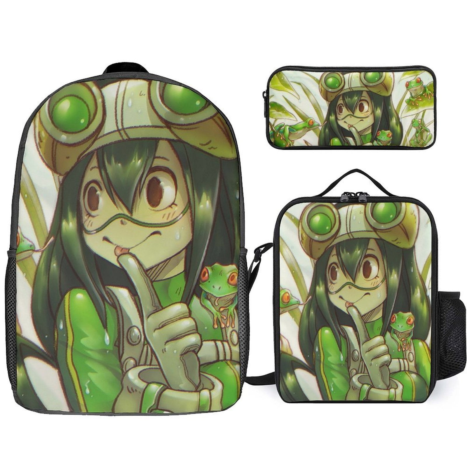 My Hero Academia Tsuyu Asui Backpack Set, 3 Piece Backpack Set With ...
