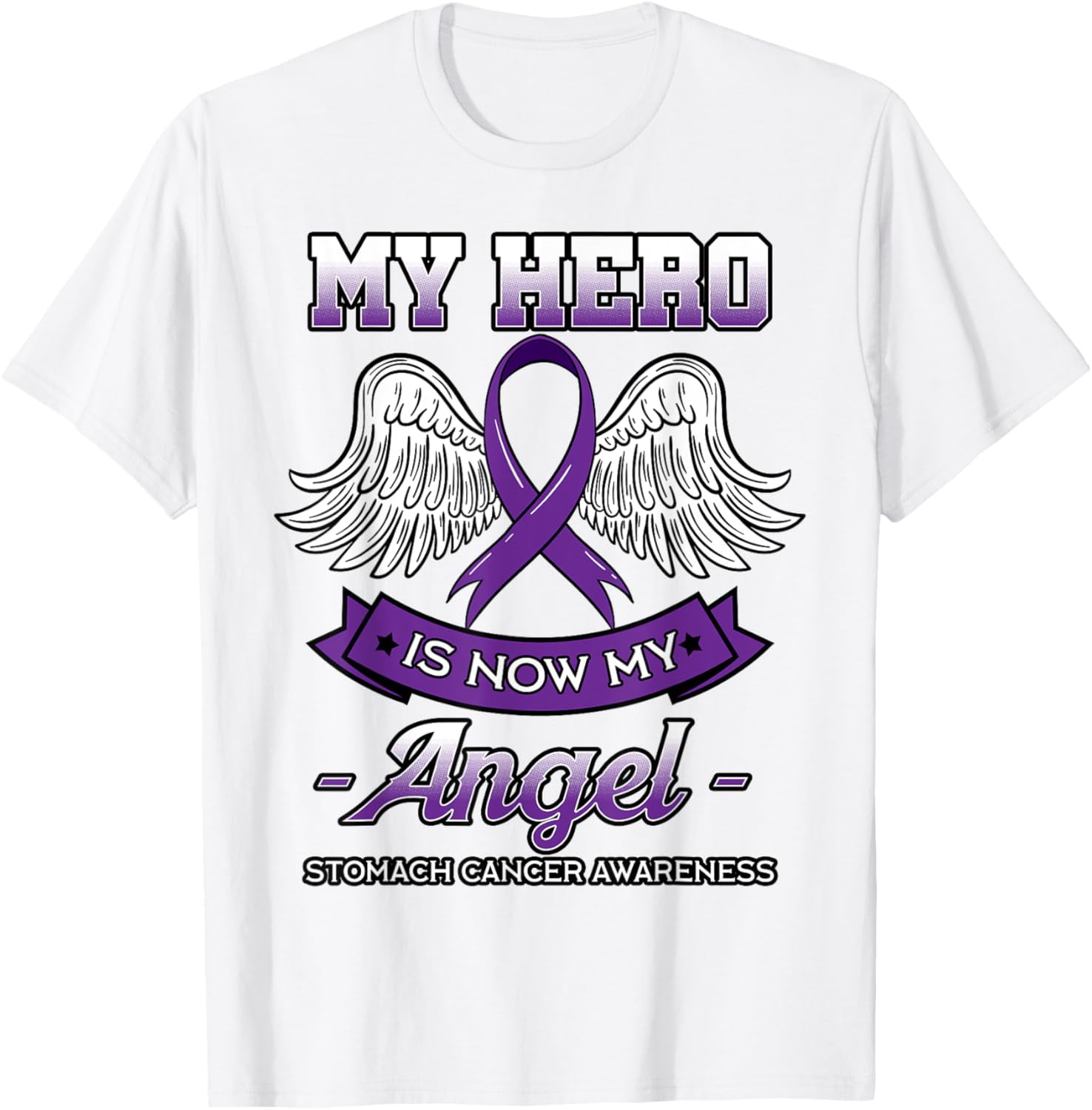 My Hero Is Now My Angel Stomach Cancer Periwinkle Blue Cloud T-Shirt ...