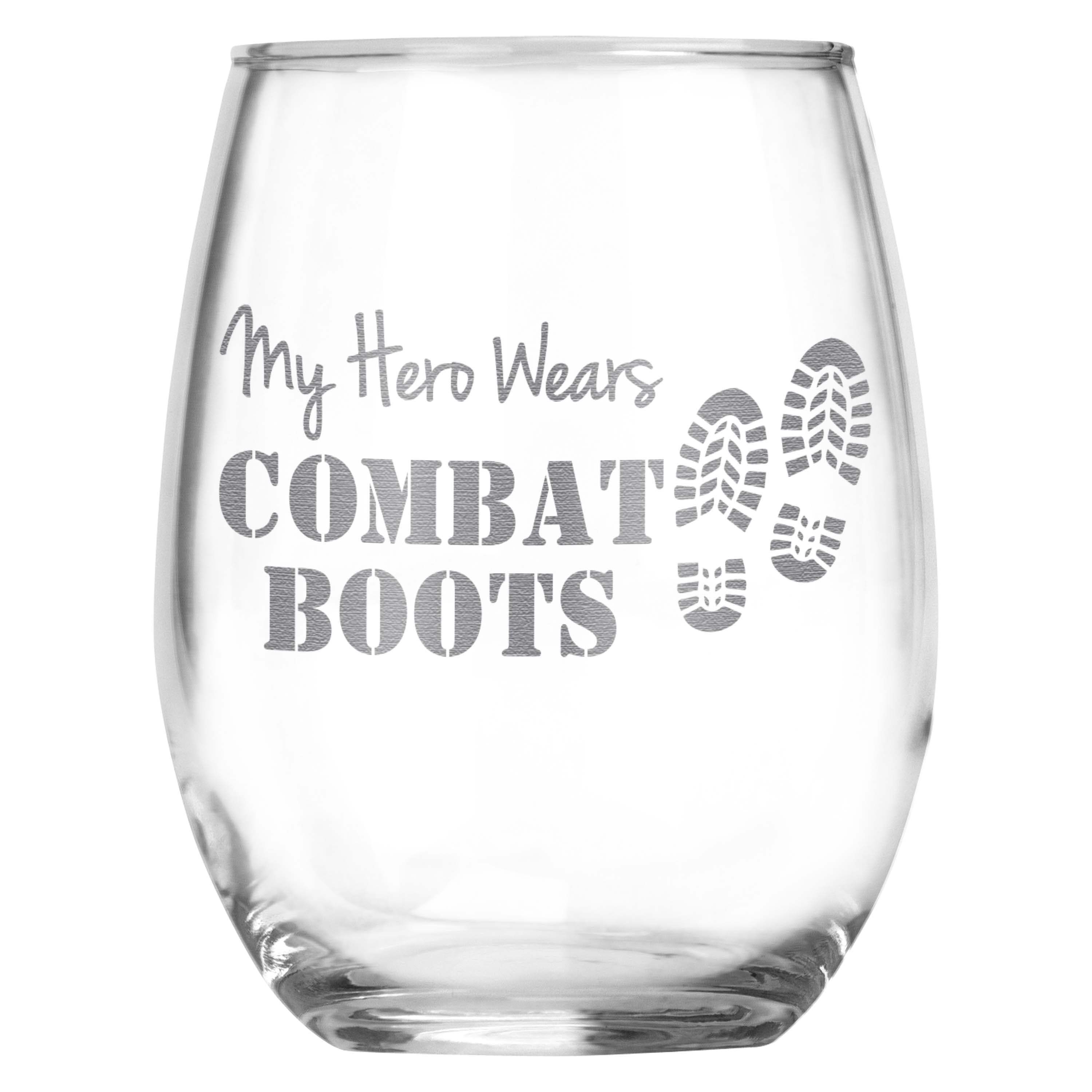 My Hero Wears Combat Boots Stemless Wine Glass - Engraved Gift for ...