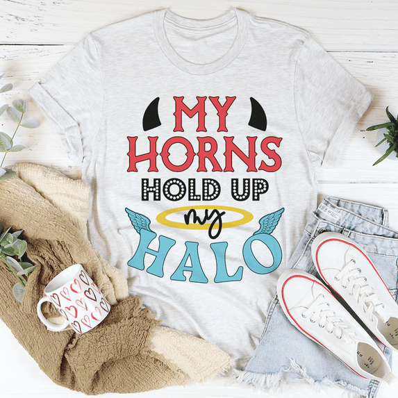 My Horns Hold Up My Halo Tee Ash S Peachy Sunday T-Shirt - Walmart.com