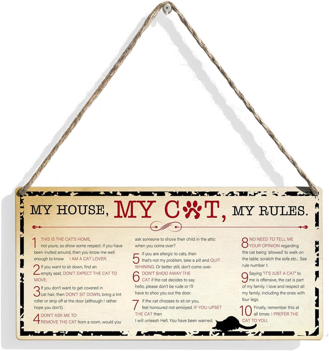 My House My Cat My Rules Quote Wood Sign Cat Lovers Wooden Signs Rustic ...