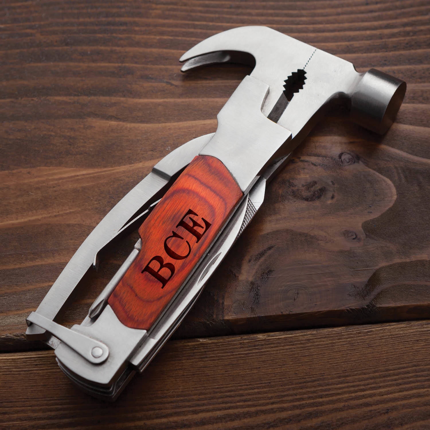 My Initials Personalized Wood 14-In-1 Hammer Tool with Engraving ...