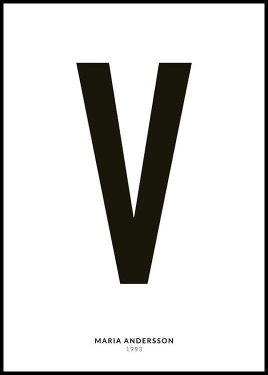 My Letter V Personal Poster Wall Art, Modern Wall Decor For Living Room ...