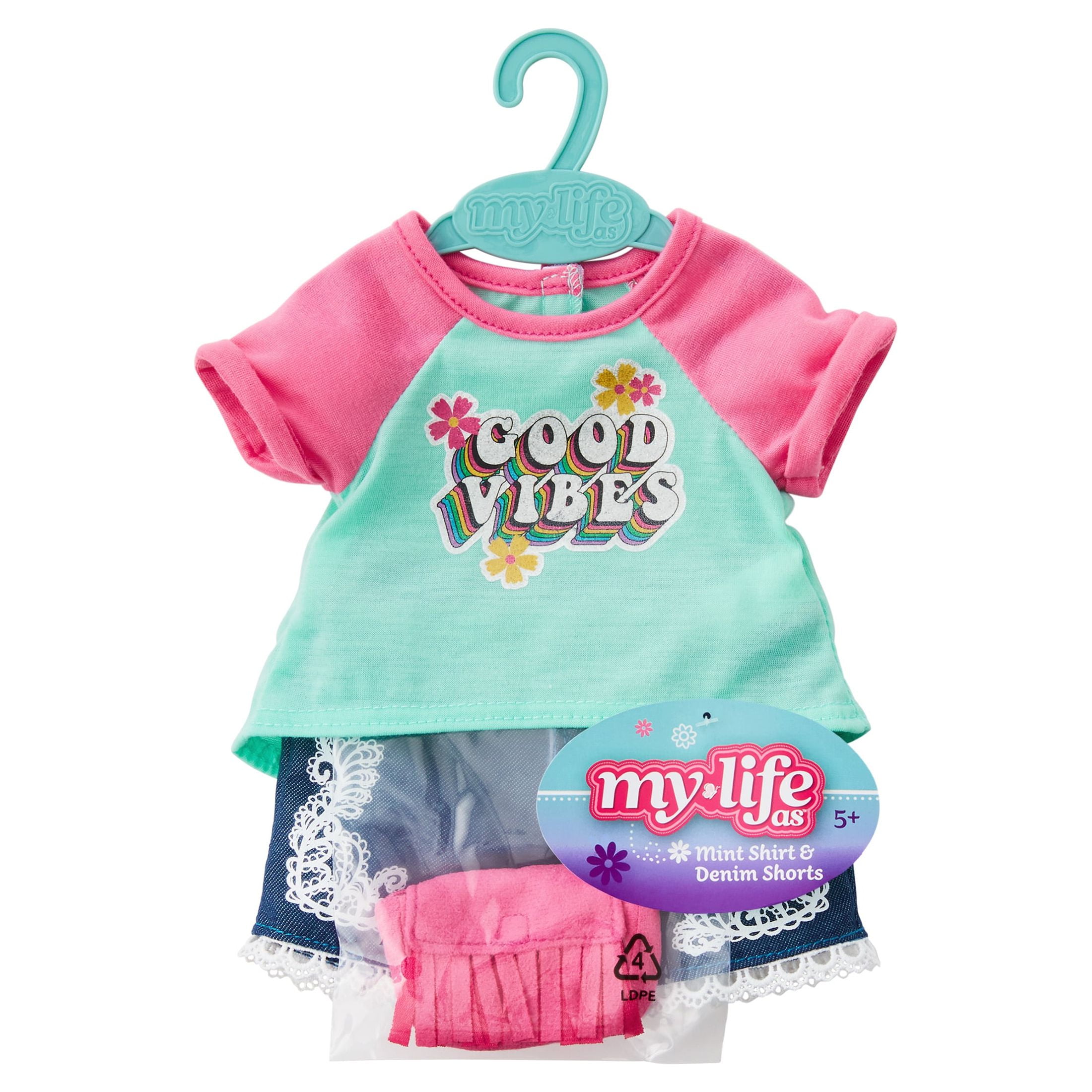 My Life As Doll Clothes Set Mint Shirt & Denim Shorts with Purse for 18 ...