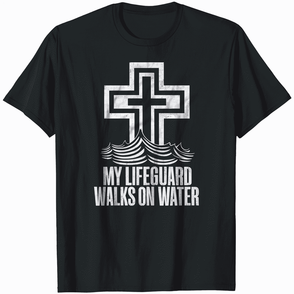 My Lifeguard Walks on Water Christian Cross and Wave Design Men and ...