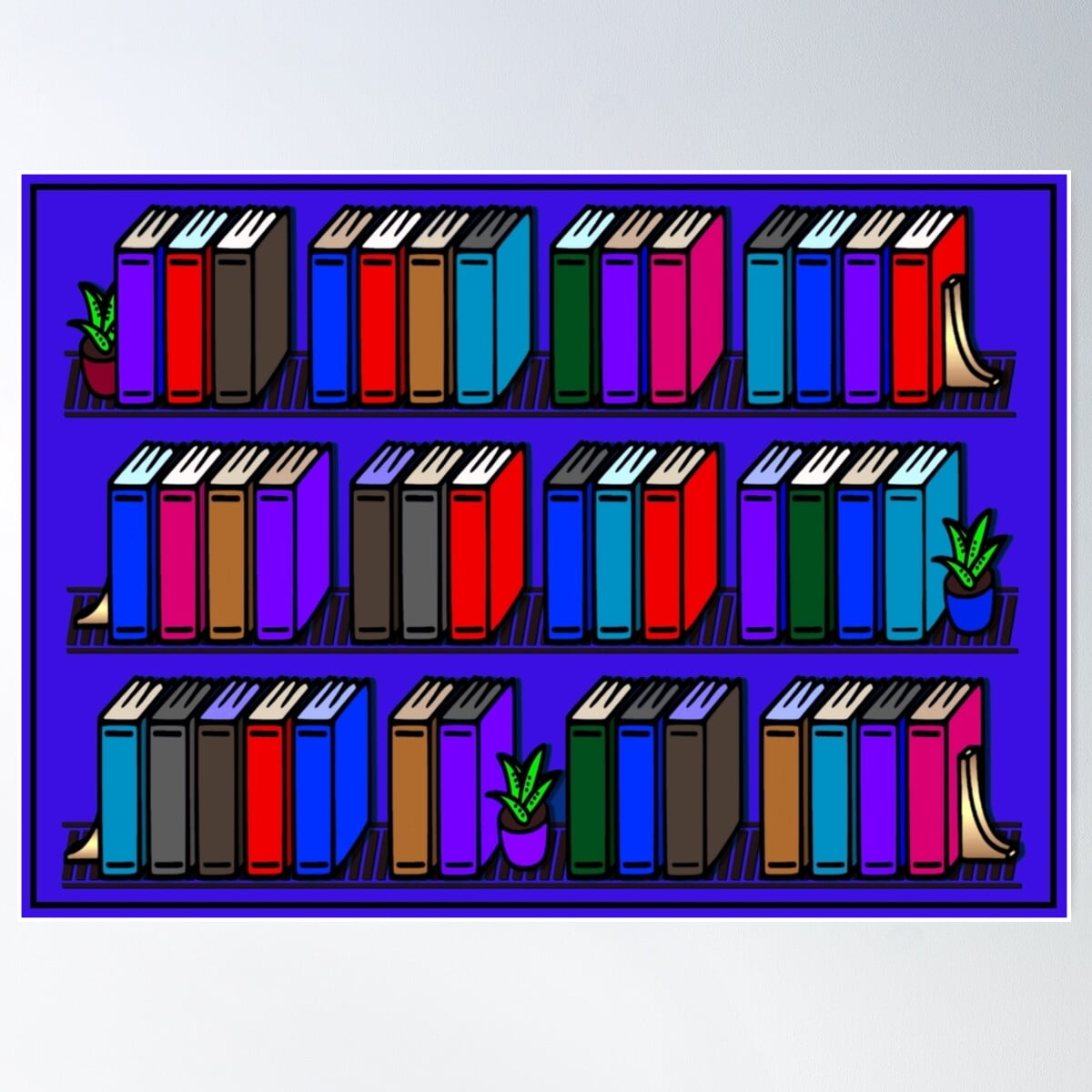 My Little Library Book Shelves Poster Wall Art, Modern Wall Decor For ...