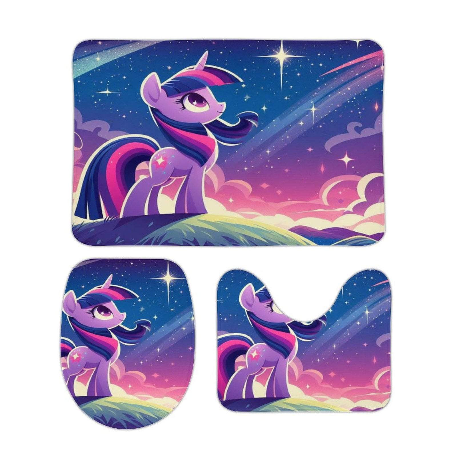 My Little Po_ny Anime Coral Velvet Floor Mat Three Sets Design Bath Mat ...