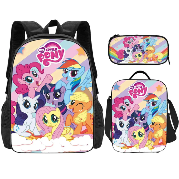 My Little Pony Backpack 3 Set Cartoon Character Creative Print Knapsack ...