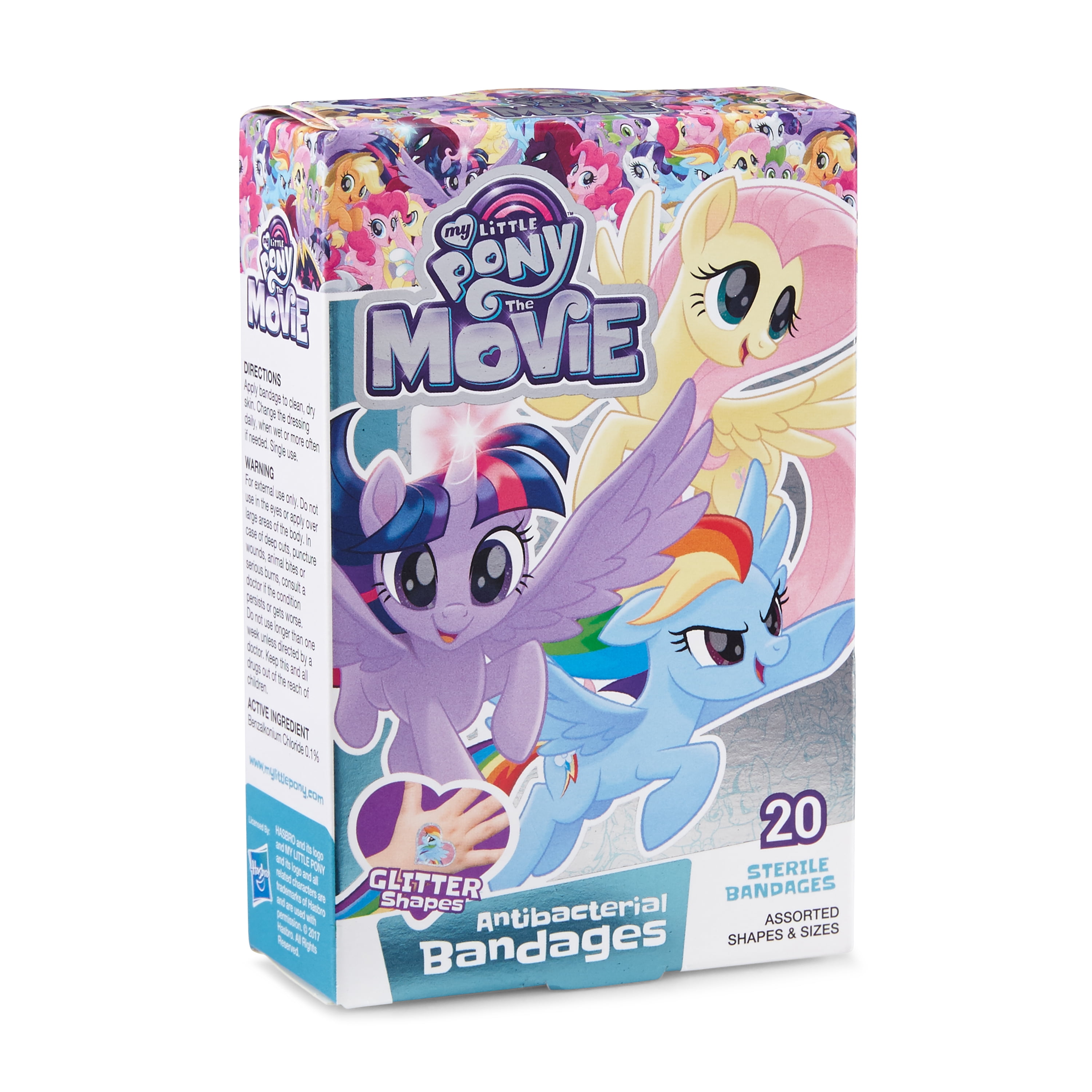My Little Pony Kids Assorted Shapes & Sizes Antibacterial Bandages, 20 ...
