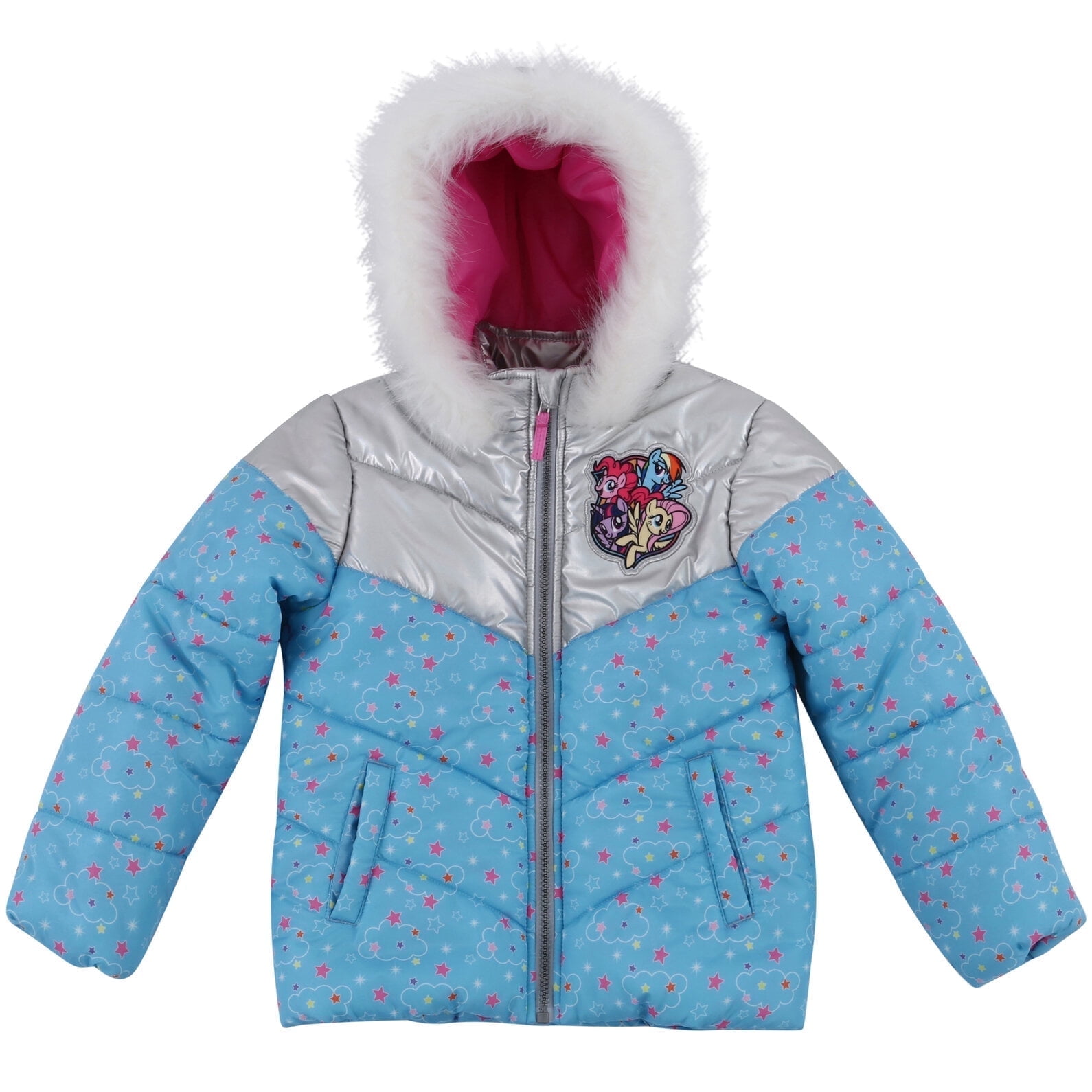 My Little Pony Hooded Fur Winter Coat Puffer Jacket for Little Girls ...