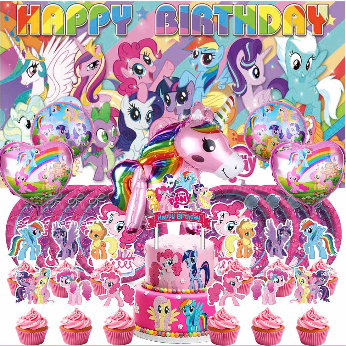My Little Pony Party Supplies Decor Tableware Backdrop Banner Cake ...