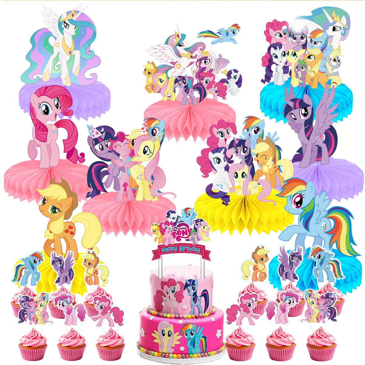 My Little Pony Table Toppers Honeycomb Centerpieces Cake Toppers ...