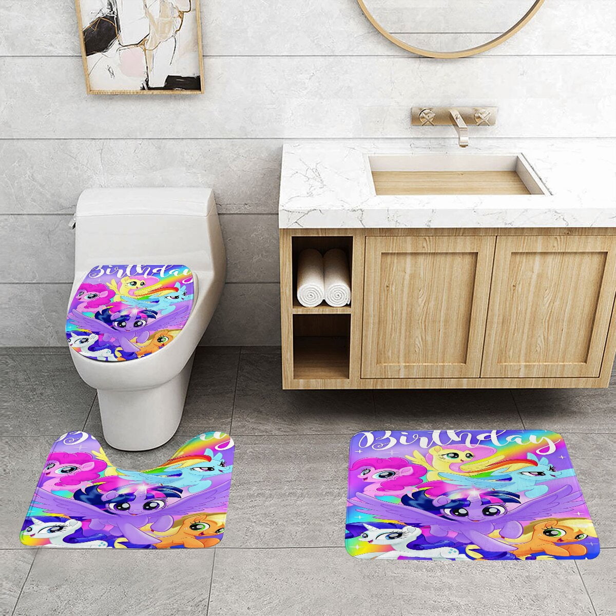 My Little Pony floor mat and toilet set is durable, machine washable ...