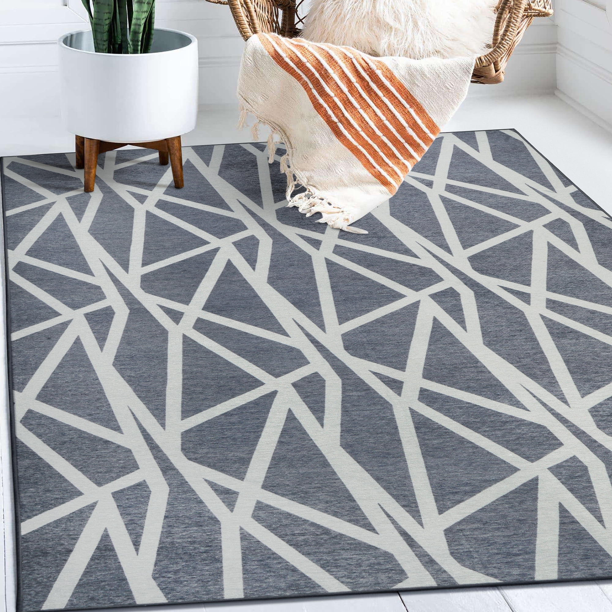 My Magic Carpet Machine Washable Intersections Slate Grey 5x7 Area Rug ...