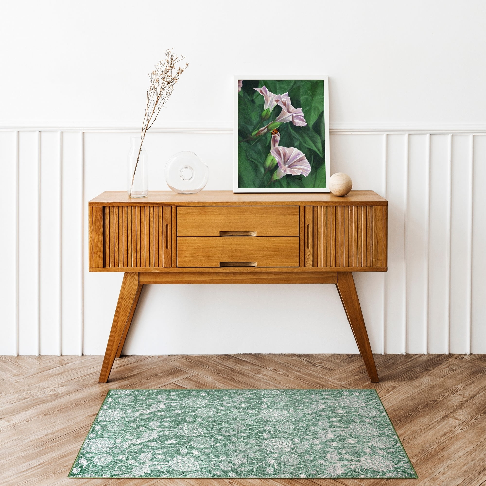 My Magic Carpet Machine Washable Kalini Floral Green 3x5 Area Rug - Non ...