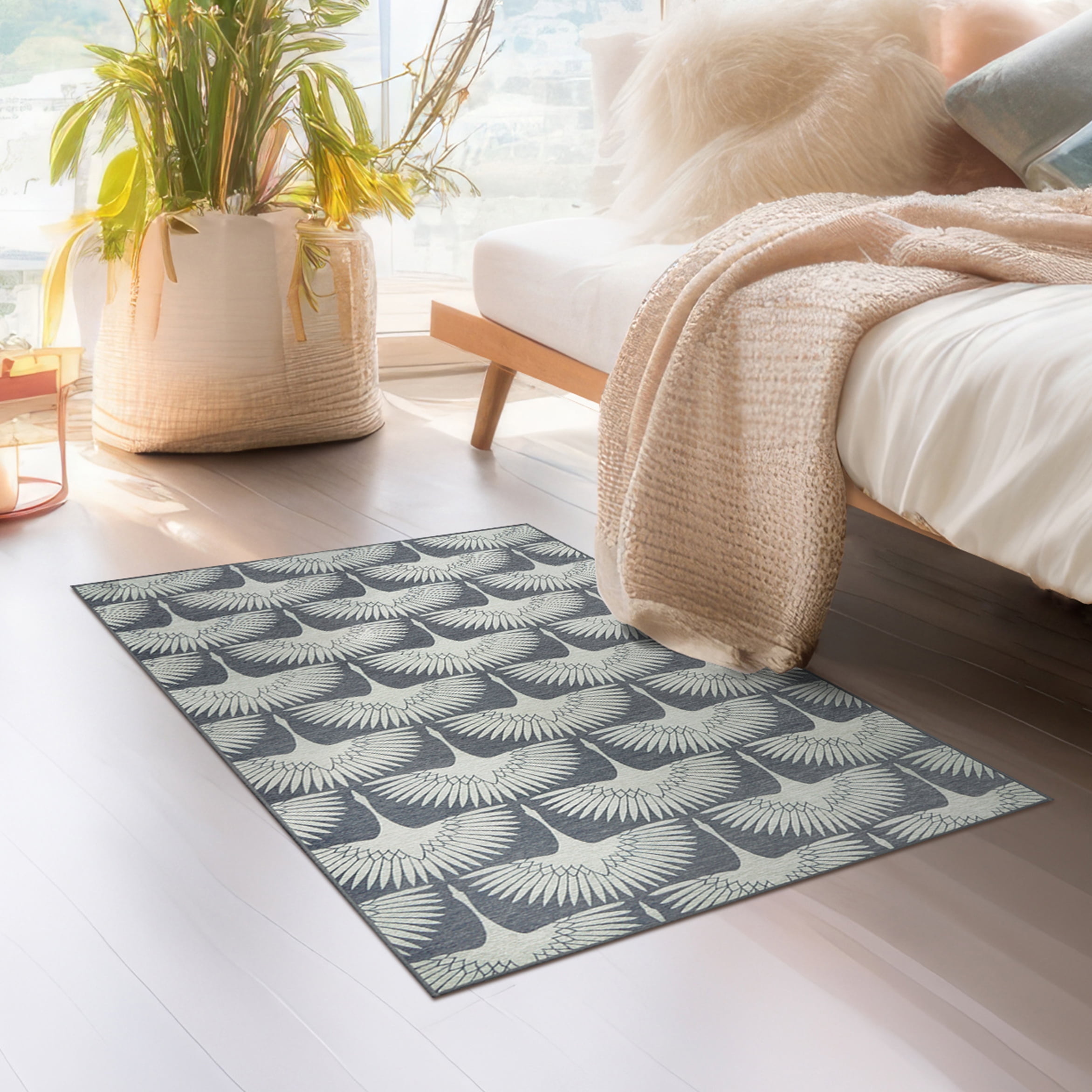 My Magic Carpet Machine Washable Flock Slate Grey 3x5 Area Rug - Non ...