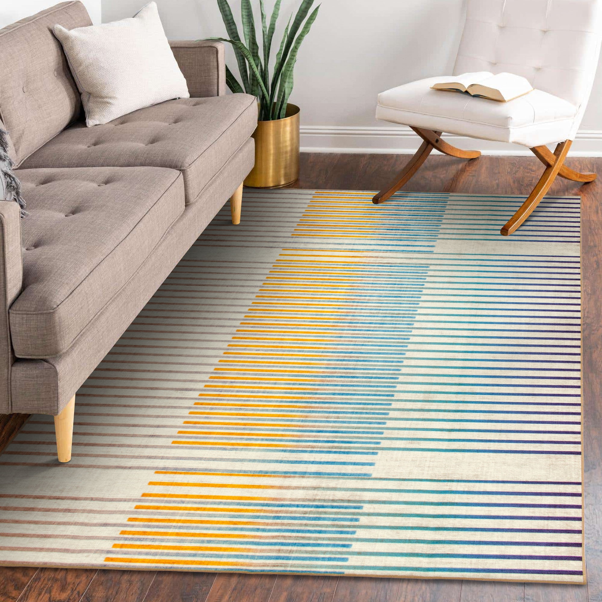 My Magic Carpet Machine Washable Flux Striped Multicolor 5x7 Area Rug ...
