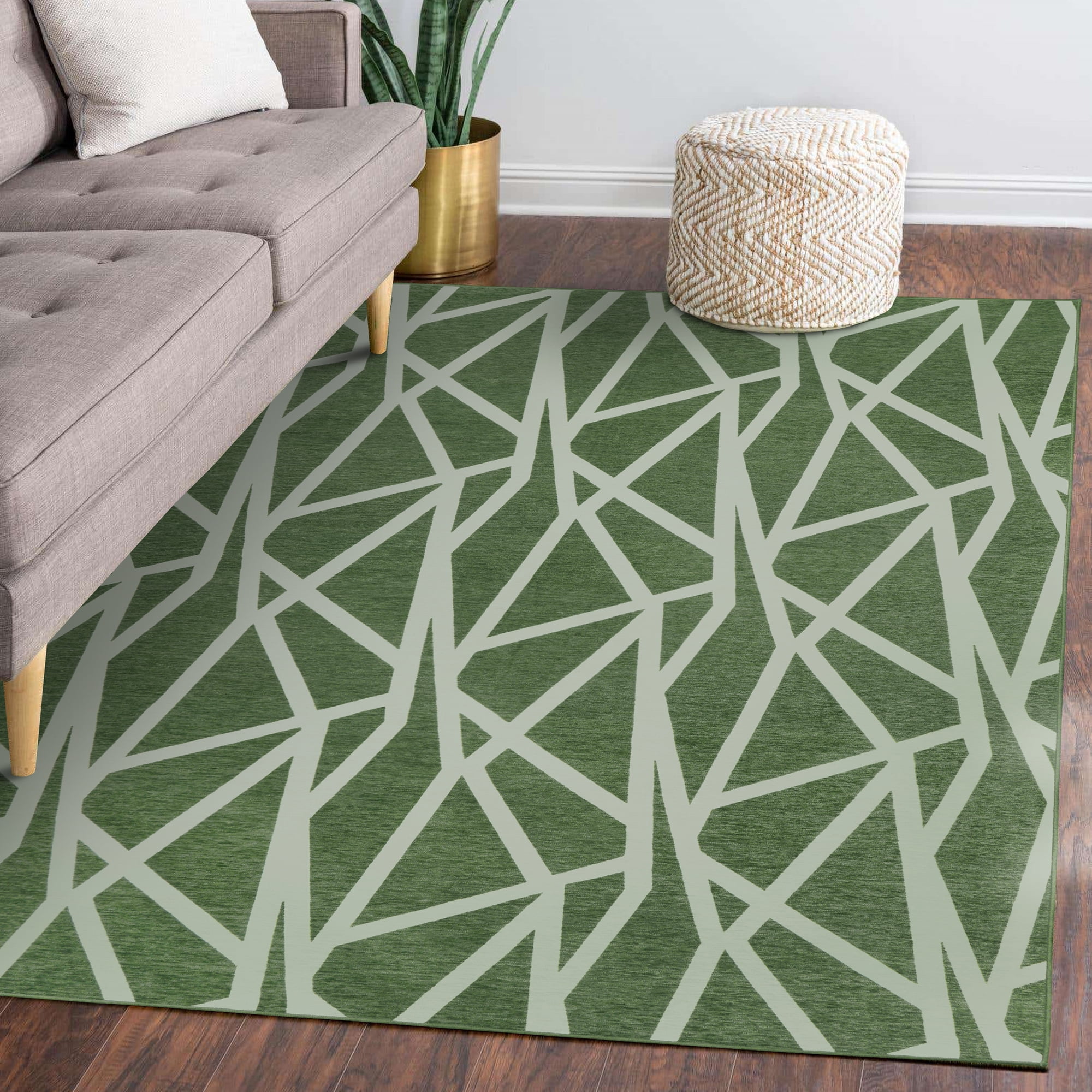 My Magic Carpet Machine Washable Intersections Juniper Green 5x7 Area ...