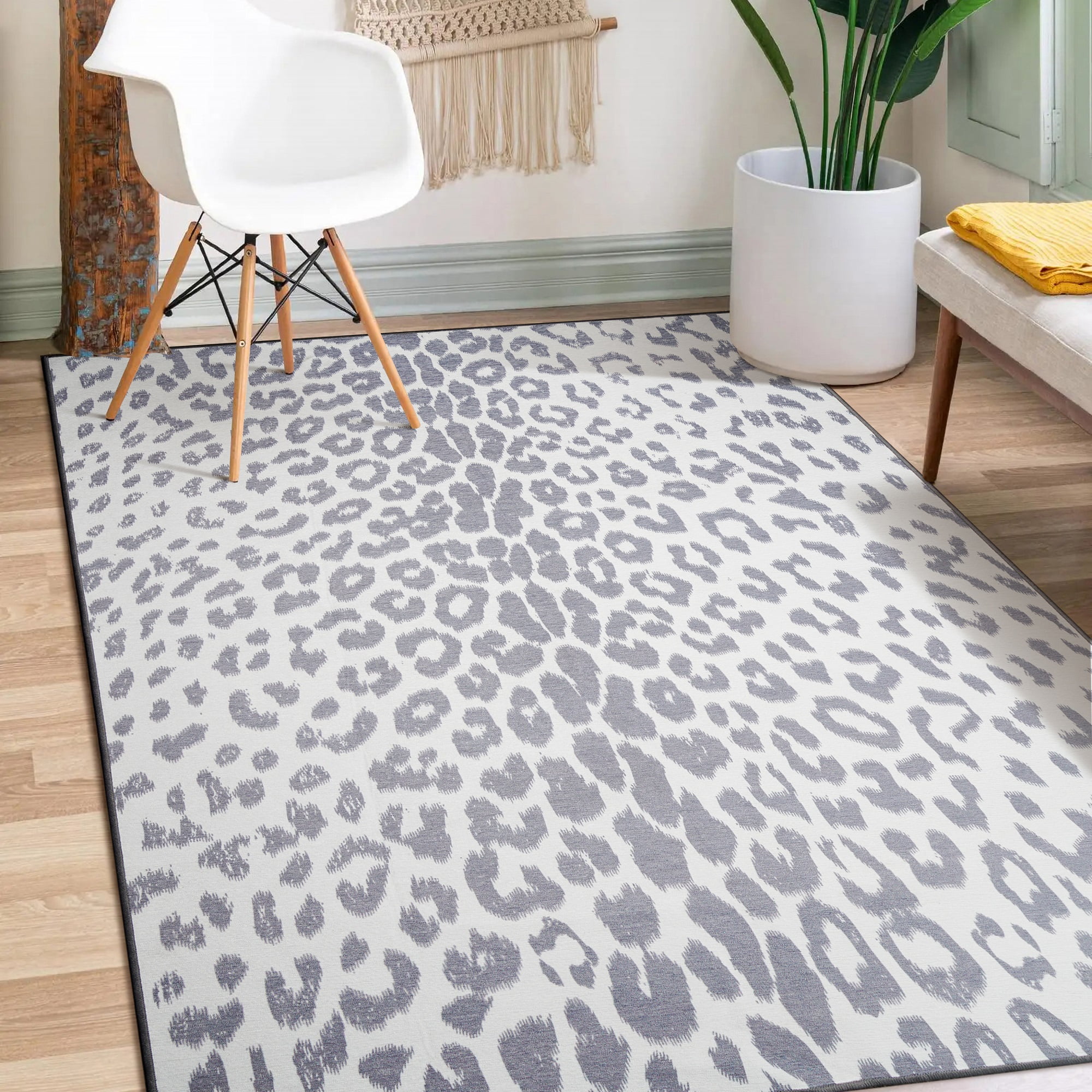 My Magic Carpet Machine Washable Miya Leopard Grey 5x7 Area Rug - Non ...