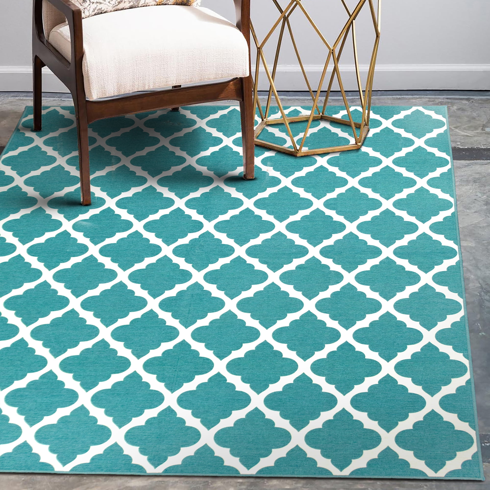 My Magic Carpet Machine Washable Moroccan Trellis Teal 5x7 Area Rug ...