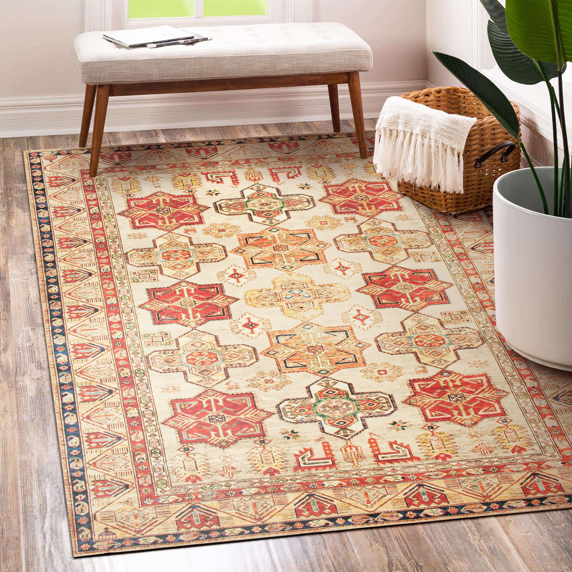 My Magic Carpet Machine Washable Ottoman Natural 5x7 Area Rug - Non ...