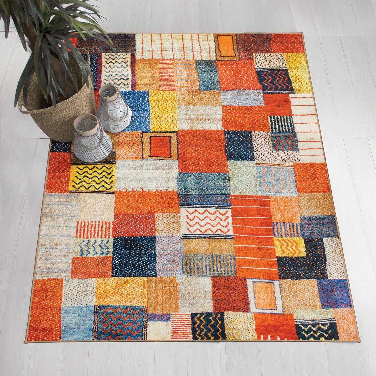 My Magic Carpet Machine Washable Patchwork Multicolor 5x7 Area Rug ...