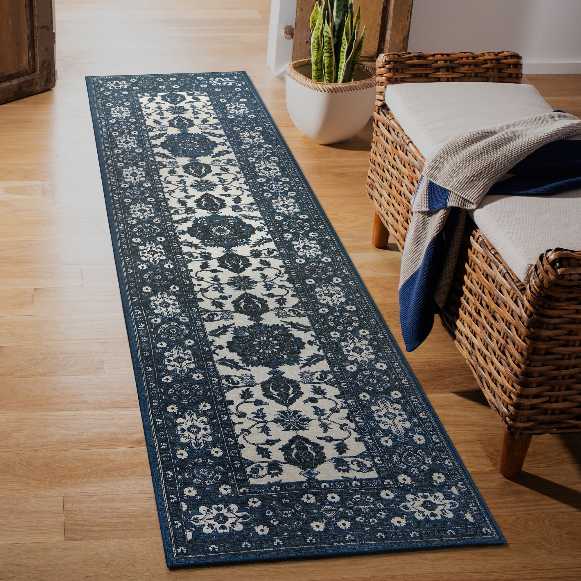 My Magic Carpet Machine Washable Ramage Blue 2.5x10 Runner Rug - Non ...