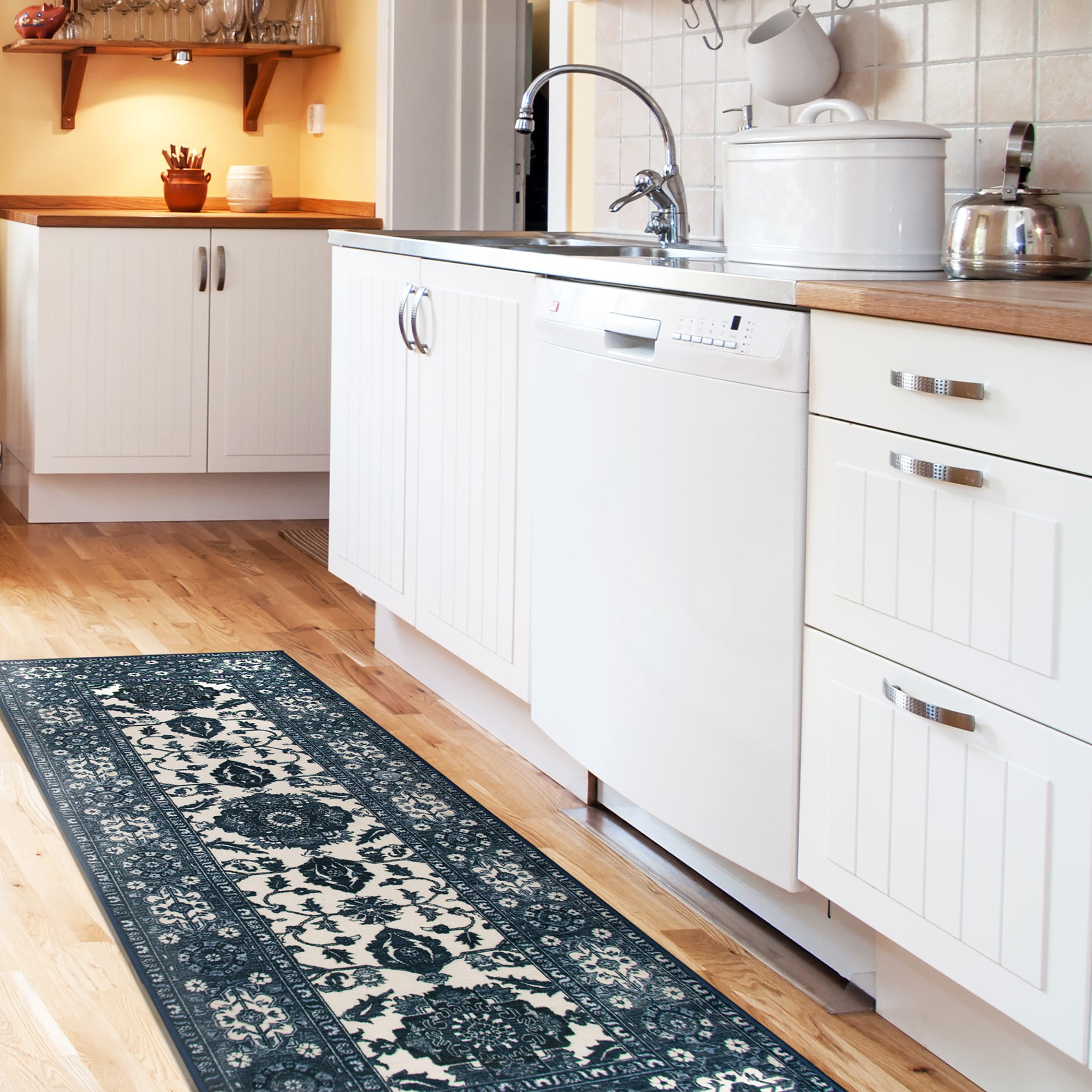 My Magic Carpet Machine Washable Ramage Blue 2.5x7 Runner Rug - Non ...