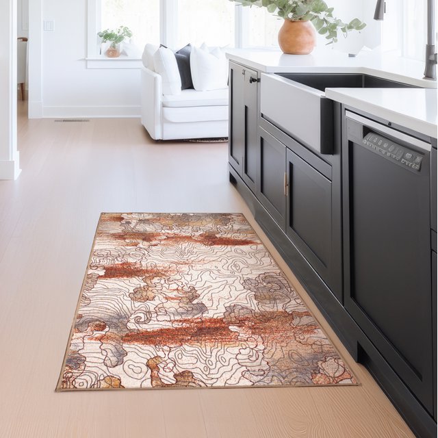 My Magic Carpet Machine Washable Vienna Abstract Natural 3x5 Area Rug ...