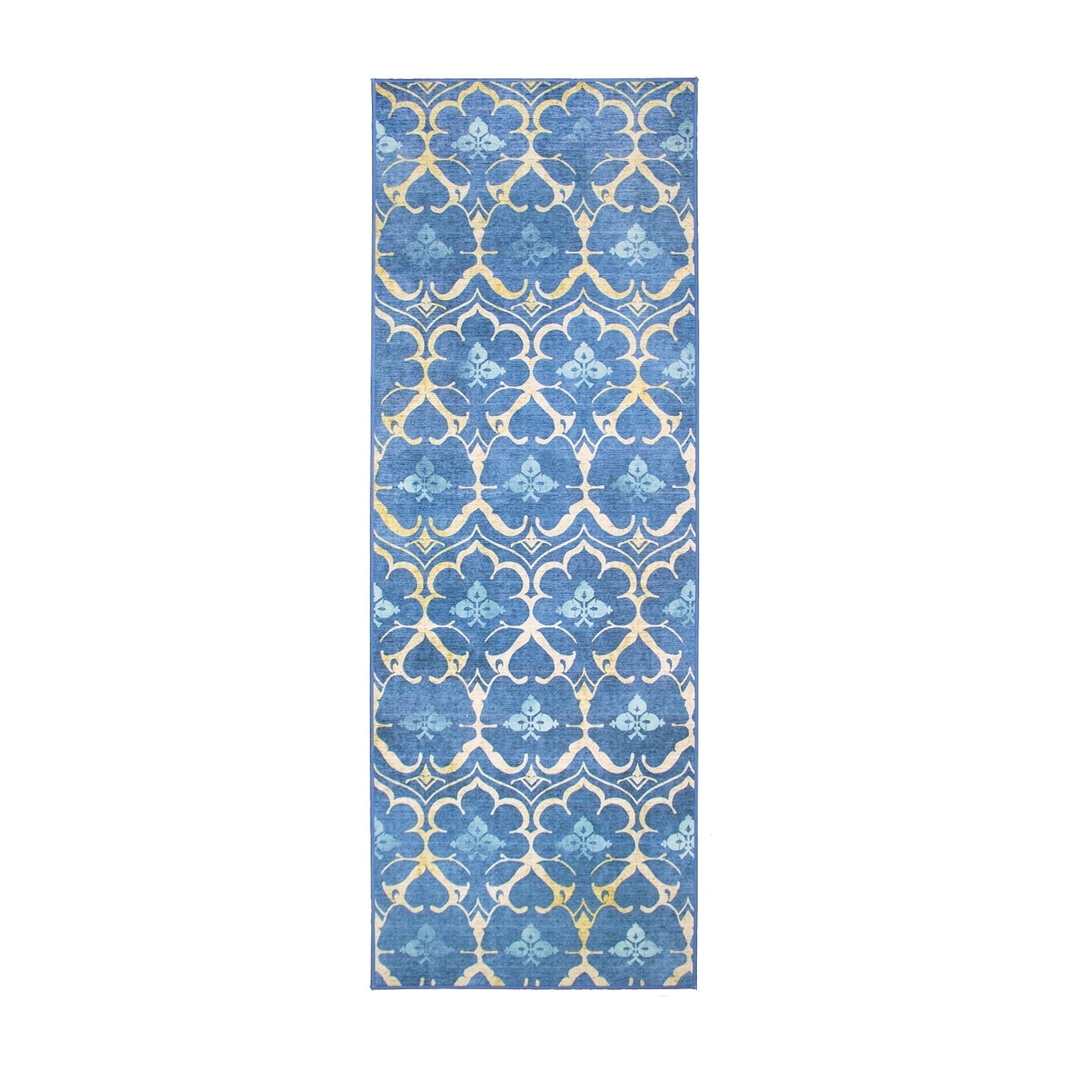 My Magic Carpet Machine Washable Leilani Damask Blue 2.5x7 Runner Rug ...